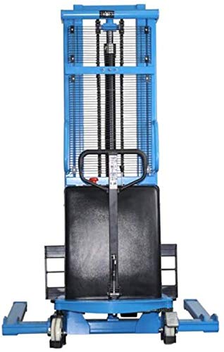 DoubleWin Semi-Electric Straddle Stacker Powered High Lift Pallet Stacker Forklift Truck with Adjustable Fork, 3300 lbs Capacity, 118" MAX Lifting Height, 42" Length X 8.3"-32.7" Adjustable Width Fork