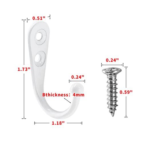 BokWin 20PCS White Wall Mounted Coat Hooks Single Coat Hanger,Mug Hooks Rustproof Wall Hooks for Towel Hat Key Bag on Bathroom, Kitchen, Livingroom