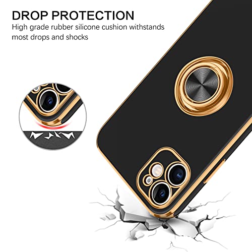BENTOBEN iPhone 11 Case with 360° Ring Holder, Shockproof Slim Kickstand Magnetic Support Car Mount Women Men Non-Slip Protective Phone Case for iPhone 11 6.1", Black/Gold