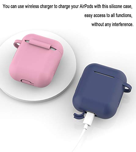 NeotrixQI AirPods Case, Silicone Protective Cover Compatible with Apple AirPods 1/2 Shock Resistant Waterproof AirPods Cover with Carabiner Anti-Lost Strap Front LED Indicator Visible(Black)