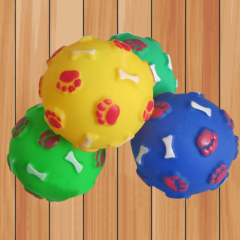 Interactive Squeaky Pet Chew Ball with Bone Print for Puppies, Dog Toy for Chewing and Dental Health
