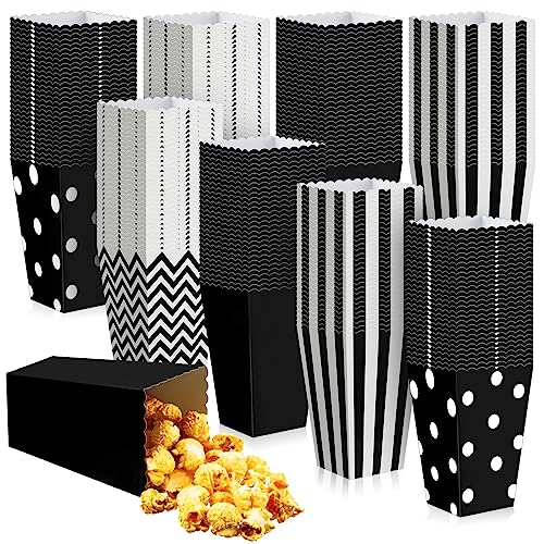 Chuangdi 200 Pcs Popcorn Boxes for Party Mini Paper Popcorn Boxes Black and White Treat Boxes Disposable Popcorn Containers Small Popcorn Holder for Birthday Holiday Decoration, 2 x 2.8 x 4.5 Inch