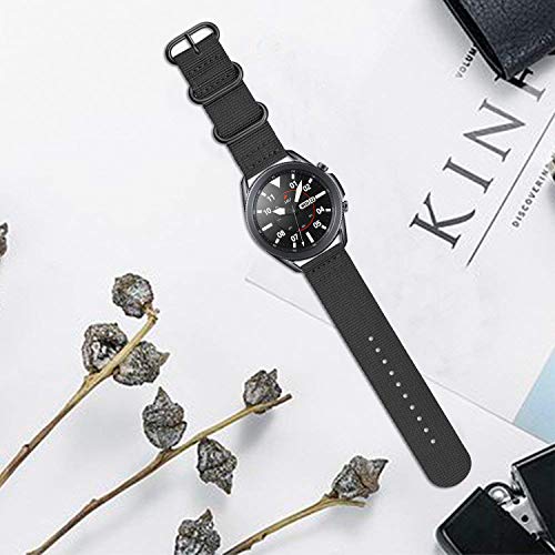 Fintie Bands Compatible with Samsung Galaxy Watch 3 45mm / Galaxy Watch 46mm / Gear S3 Classic/Frontier, Soft Woven Nylon Band 22mm Quick Release Adjustable Replacement Sport Strap, Black