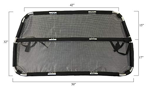 BUSHWHACKER USA Deluxe Dog Barrier 50" Wide - Ideal for Smaller Cars, Trucks, and SUVs CUVs - Pet Restraint Car Backseat Divider Vehicle Gate Cargo Area Travel Trunk Mesh Net Screen Barricade Shield