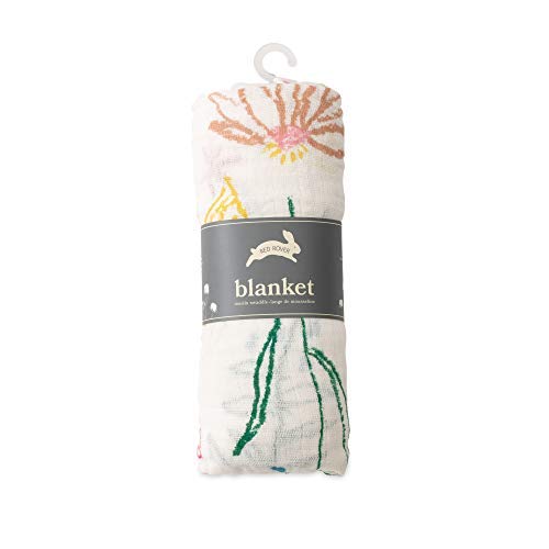 Red Rover Kids Cotton Muslin Swaddle - 47”x 47”- 100% Cotton – Machine Washable – Softer with Every Wash – Playful Designs -Soft, Breathable & Lightweight – Unisex (Pastel Petal)