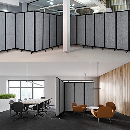 Artigwall Aluminum Alloy Room Divider 180 Portable Wall Partition | Freestanding Office Divider | Folding Privacy Screen | Locking Wheels | Temporary Room Separator | 5 Panels (5, Light Grey)