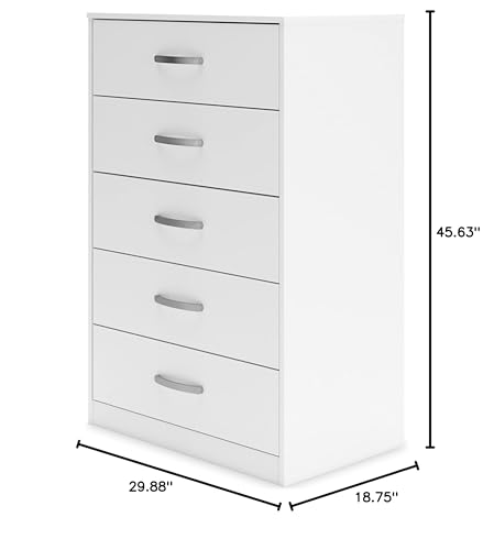 Signature Design by Ashley Flannia Casual 5 Drawer Chest of Drawers with Dovetail Construction and Safety Stop, White