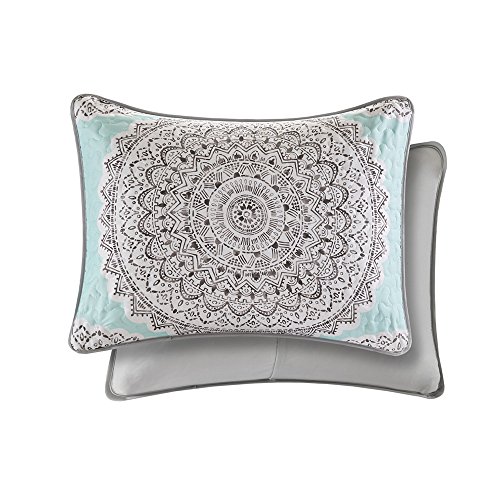 Comfort Spaces Reversible Quilt Set - Vermicelli Stitching Bohemian Design, All Season, Lightweight, Coverlet Bedspread Bedding, Shams, Twin/Twin XL(66"x90") Adele Aqua Medallion 2 Piece
