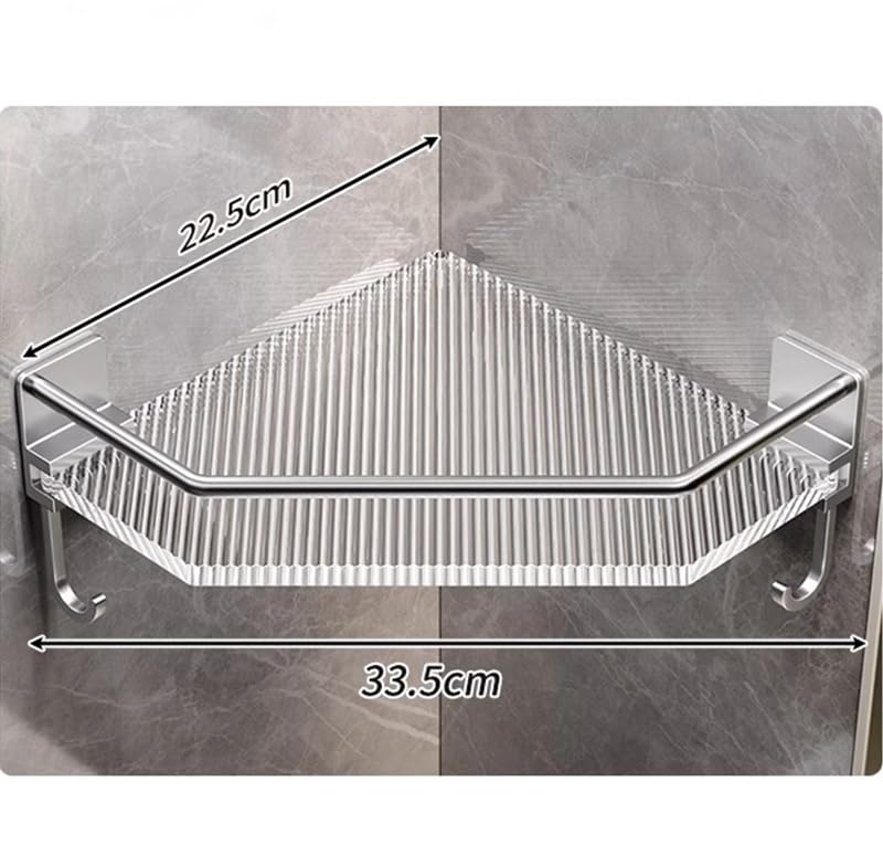 LOPSUM Versatile Acrylic Towel Shelf – 10-Year Warranty Corner Shower Caddy with Easy Installation, Large Capacity, and Triangular Storage Rack for a Clutter-Free Experience, Gun Grey