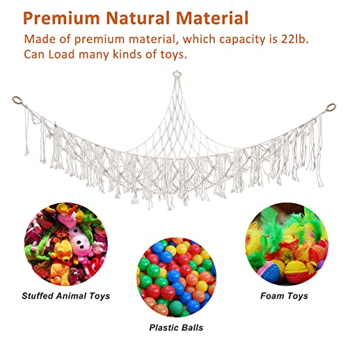 CUHIOY Toy Hammock for Stuffed Animals Large, Toy Storage Net Fits 40 Teddy Bears with Lights, Kids Mesh Hanging Nursery Organizer, Plush Toys Holder on Bedroom Wall Corner Decoration( Beige)|64x 64x 45 Inch