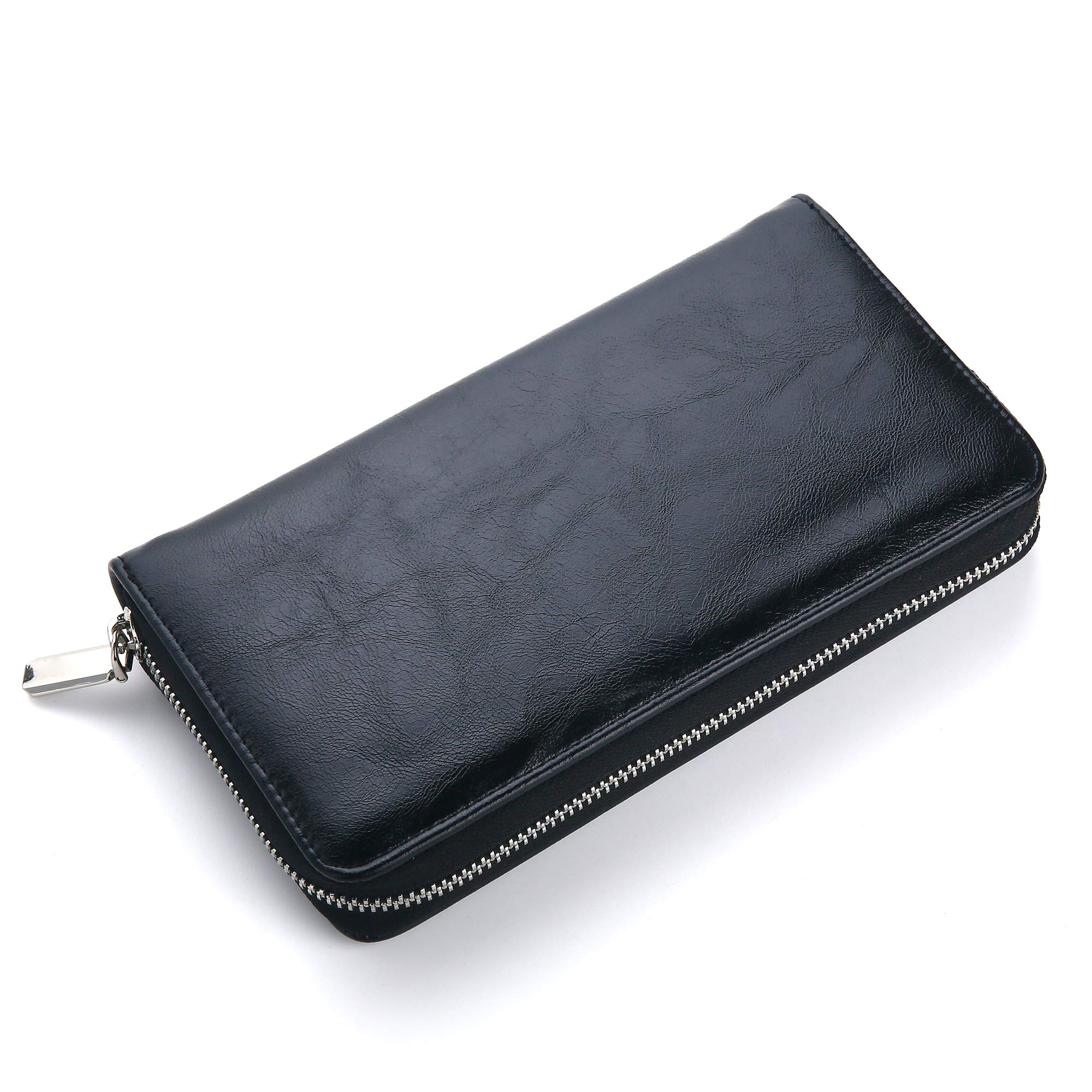 Buvelife Credit Card Wallet Leather RFID Wallet for Women, Huge Storage Capacity Purse Wristlet (Black-Updated)