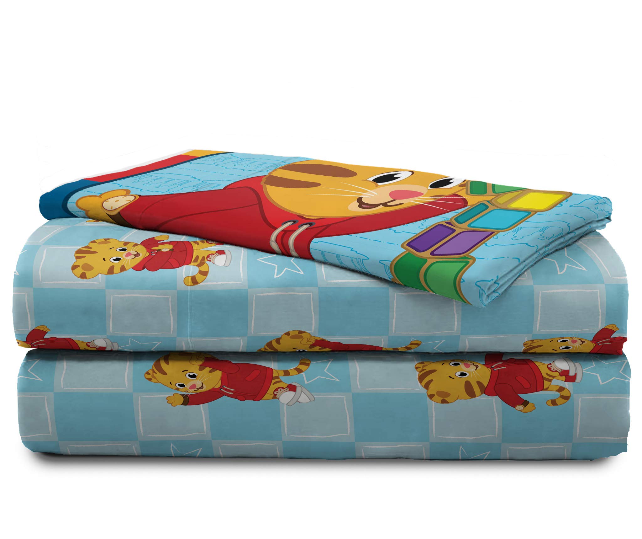 Daniel Tiger's Neighborhood Tiger Trolley 4 Piece Toddler Bed Set β Includes Comforter & Sheet Set Bedding - Super Soft Fade Resistant Microfiber (Official Daniel Tiger's Neighborhood Product)
