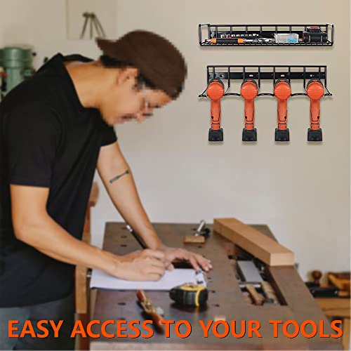 Butizone Power Tool Organizer, Wall Mounted Drill Storage Rack for Handheld & Power Tools, Heavy Duty Compact Steel Power Tool Holder, 17" Length
