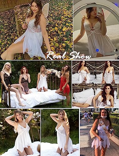 Avidlove Wedding Lingerie for Bride Lace Babydoll Sexy Lace Sleepwear for Women, White, Medium