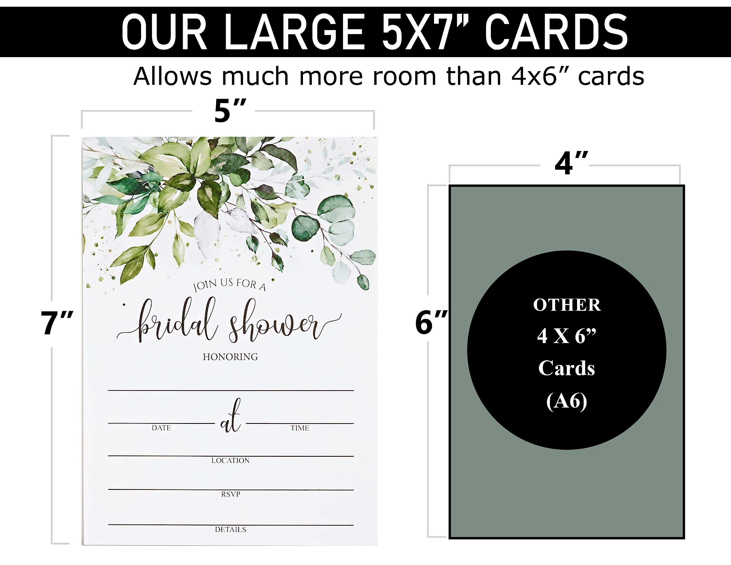 All Ewired Up 50 Greenery Eucalyptus Bridal Shower Invitations and 50 Envelopes, Boxed Set, Sage (Large Size 5x7) - (100 pieces)