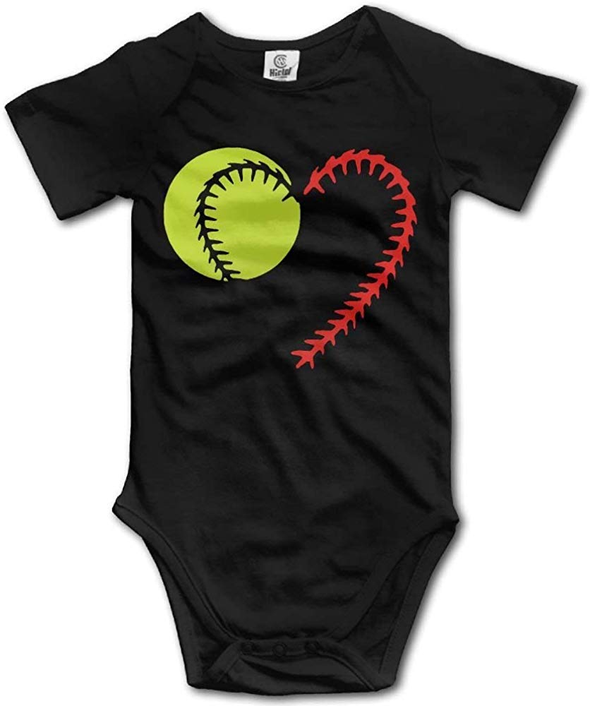 PXMU Baseball Softball Baby Romper Short Sleeve Onesies for Cute Boy Girl, Black, 6-12 Months