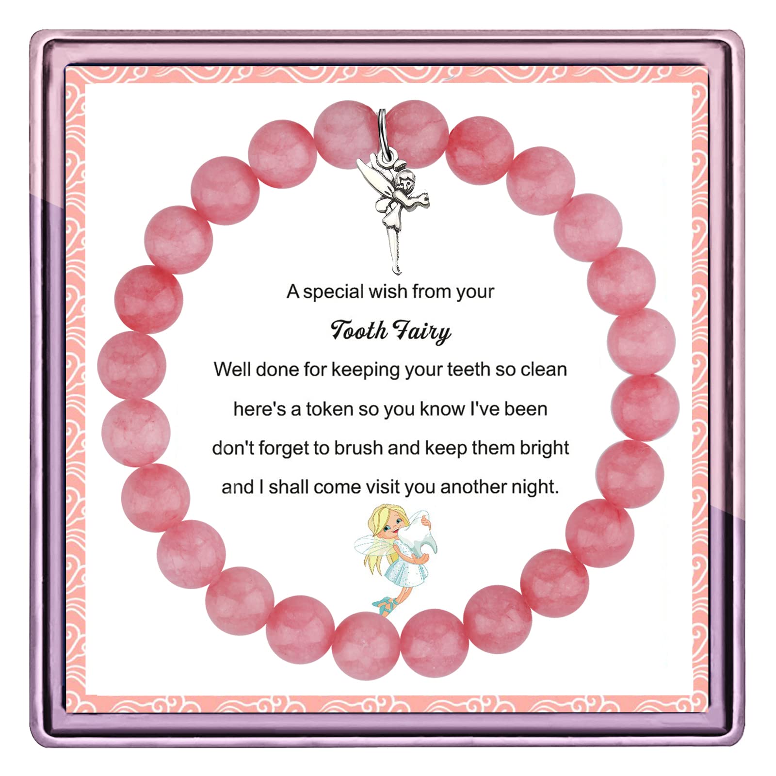 ARHTF Tooth Fairy Bracelet Tooth Fairy Letter First lost Tooth Gift from Tooth Fairy Gift (Rose pink toothfairy)