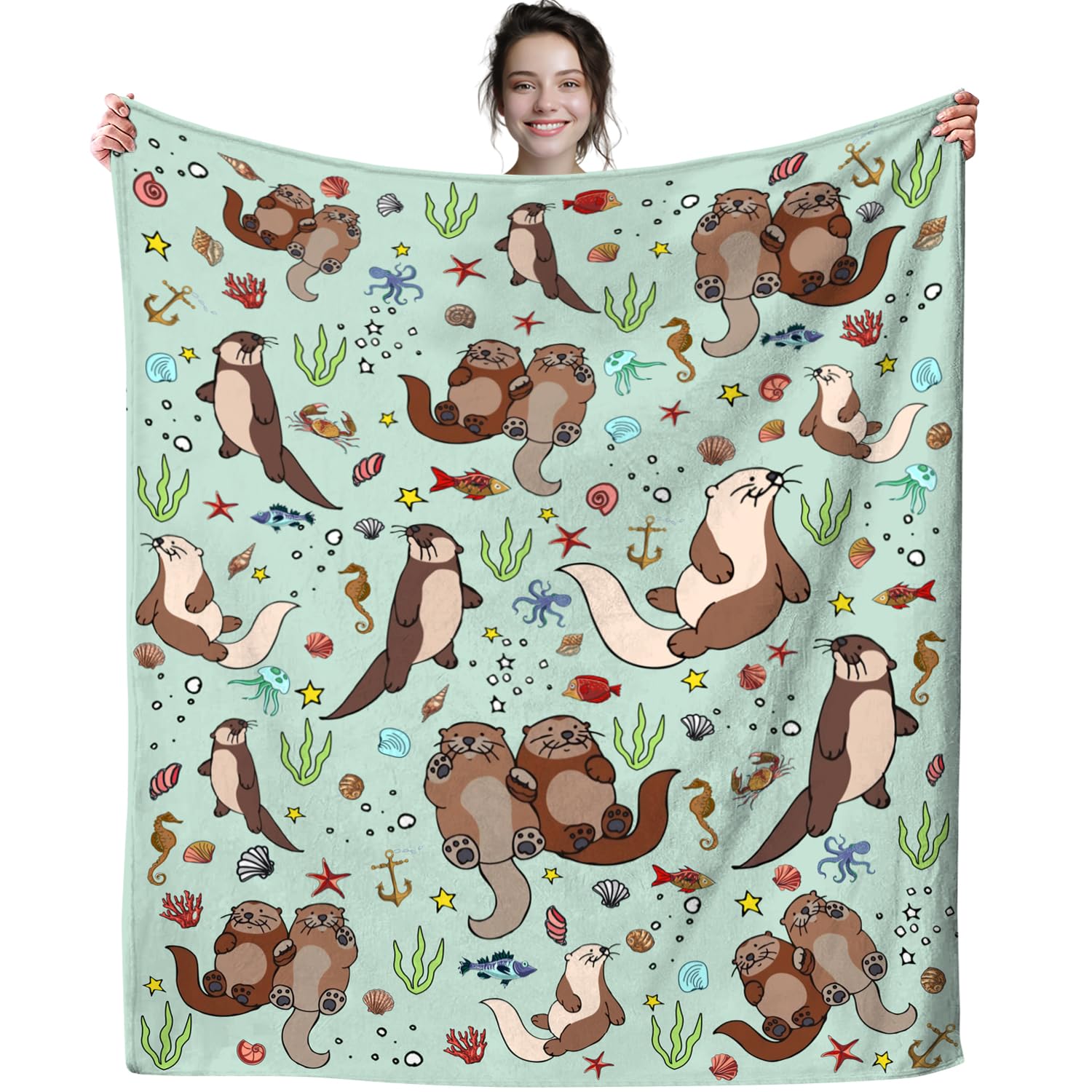 Sea Otters Blanket Super Soft Warm Flannel Otters Throw Blankets Bedding Gifts for Kids Girls Boys Adults 50"x40"