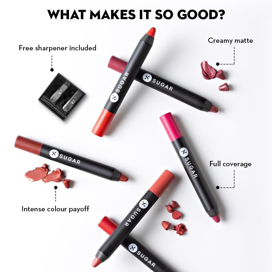 SUGAR Cosmetics Matte As Hell Crayon Lipstick32 Miss Rosa (Dusky Rose) with SharpenerHighly pigmented, Creamy Texture, Long lasting Matte Finish