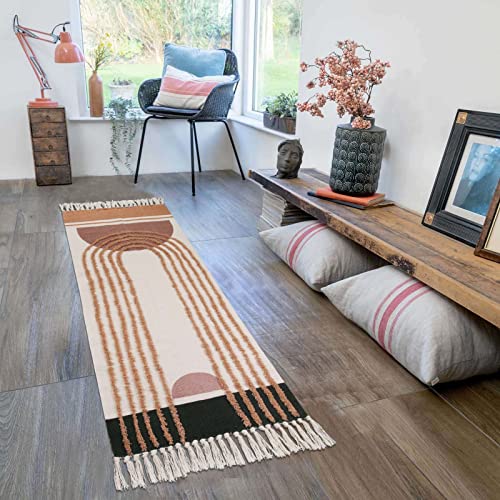 Ailsan Washable Kitchen Runner 2'x5', Cotton Handmade Runner Rugs with Tufted Design, Rainbow Boho Bathroom Rug Runner for Laundry Room Nursery Room Hallway Entrance