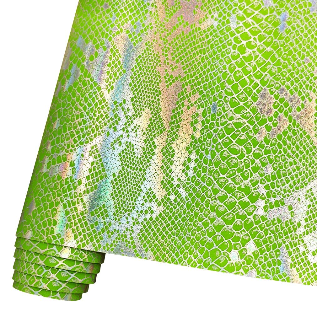 HYANG Snake Embossed Green PU Faux Leather Sheets 1 Rolls 12"X53"(30cmX135cm), Faux Leather Very Suitable for Leather Earrings, Bows, Handbag ,Sewing ,Crafts Making