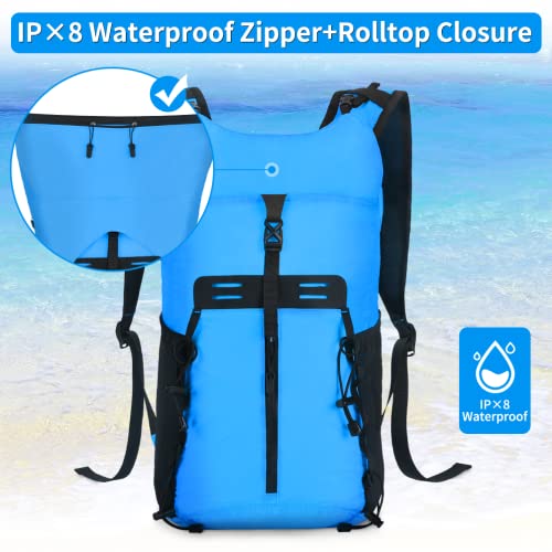 Atarni Waterproof Kayaking Dry Bag Backpack - 20L Lightweight Floating Zipper Drybag Sack & Roll Top for Boating Canoeing Camping Rafting Paddleboarding Swimming Boating Hiking Fishing(Blue)