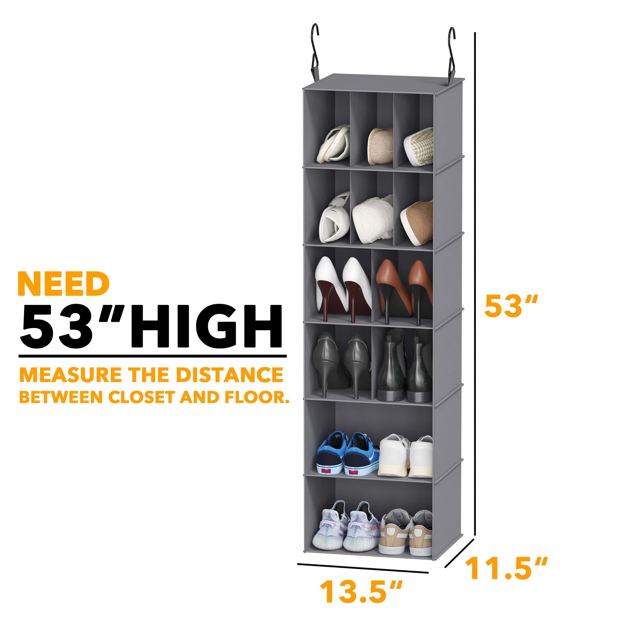 SpaceAid 2 Pack Hanging Closet Organizer and Storage with Dividers, 24 Compartments Hanging Shoe Shelves for Closet, Wardrobe, RV, Garment Rack - Grey