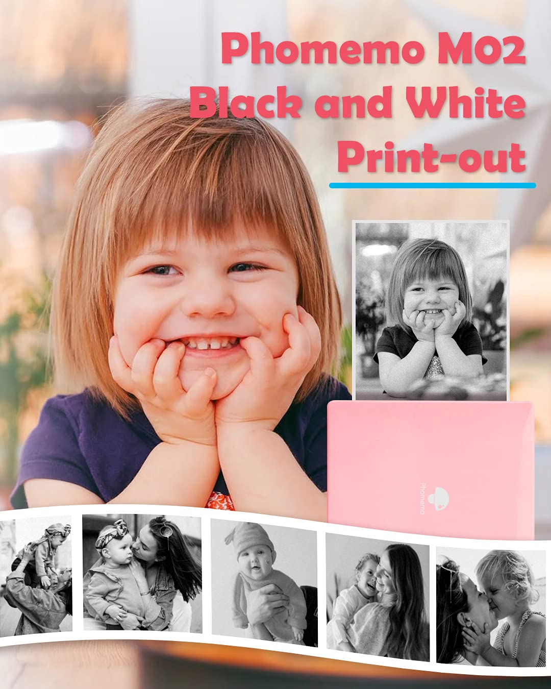 Phomemo-M02 Mini Pocket Printer- Bluetooth Wireless Thermal Portable Photo Printer, for Fun, Retro-Style Photos, Life Assistant, Good Gift, Pink
