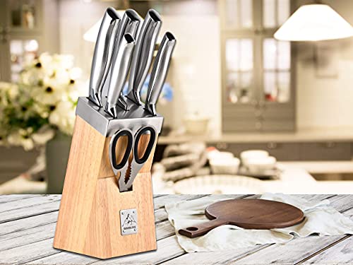 SVENSBJERG Kitchen Knife Block Set, 5 Piece Knives Set Professional Stainless Steel, Wooden Bamboo Block, Stainless Steel Stand Premium Knife Sets Knife Blocks Sharp