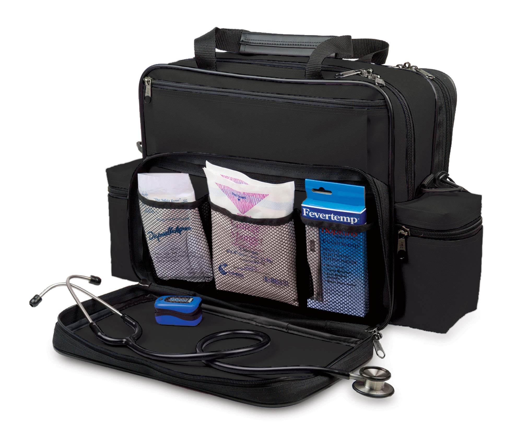 Hopkins Medical Products Home Health Shoulder Bag, 600D Waterproof Exterior, Large Storage Compartments, Removable Adjustable Shoulder Strap, 14x11.5x8