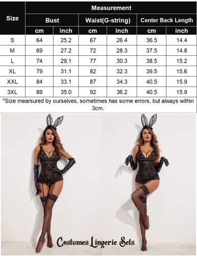 Avidlove Women Lace Lingerie Set with Garter Belts Mini Teddy Bodysuit Sexy Lingerie Backless Chemise Black XL