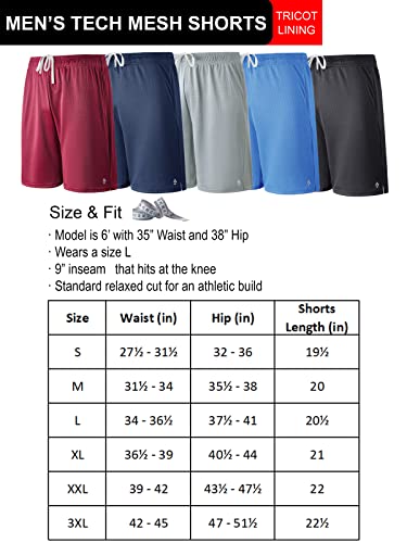 5 Pack: Mens Athletic Shorts, 9" Mesh Basketball Shorts Men Active Gym Shorts with Pockets (Set 1, Large)
