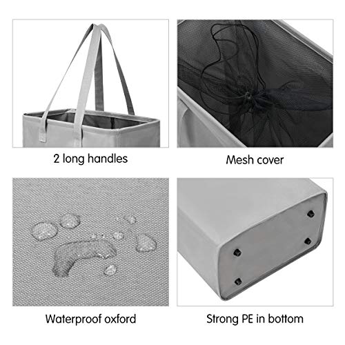WOWLIVE Double 65L Slim Laundry Hamper 2 Pack Tall Thin Laundry Basket with Extended Handles Dark and Lights Separator Narrow Dirty Clothes Hamper Collapsible Laundry Organizer for Dorm Room (Grey)