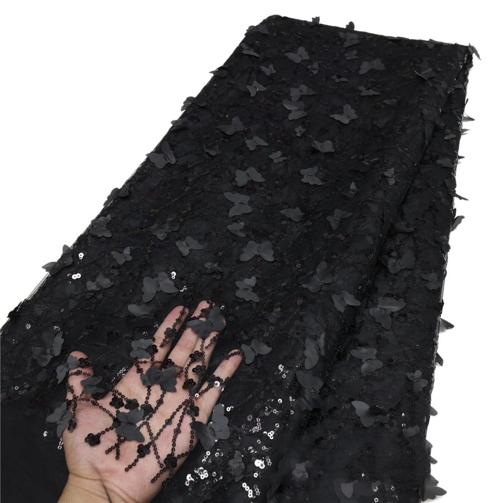 African Sequins Tulle Lace Fabric Nigerian French Butterfly Mesh Lace for Party Prom Dress Sewing 5 Yards/Lot LY3080-18 5Yards#120cm