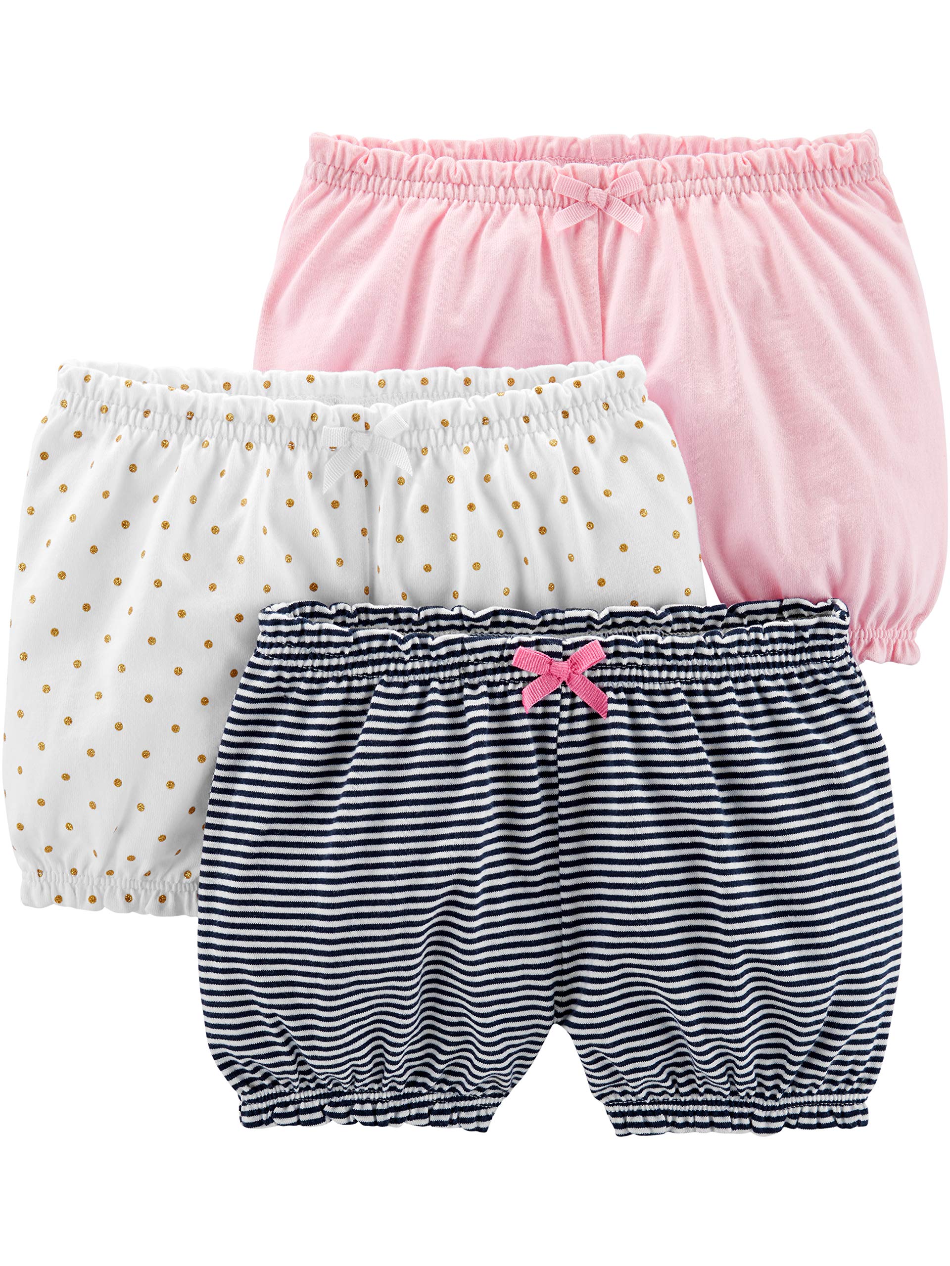 Simple Joys by Carter's Girls' 3-Pack Bloomer Short, Light Pink/Navy Stripe/White Dots, 3-6 Months