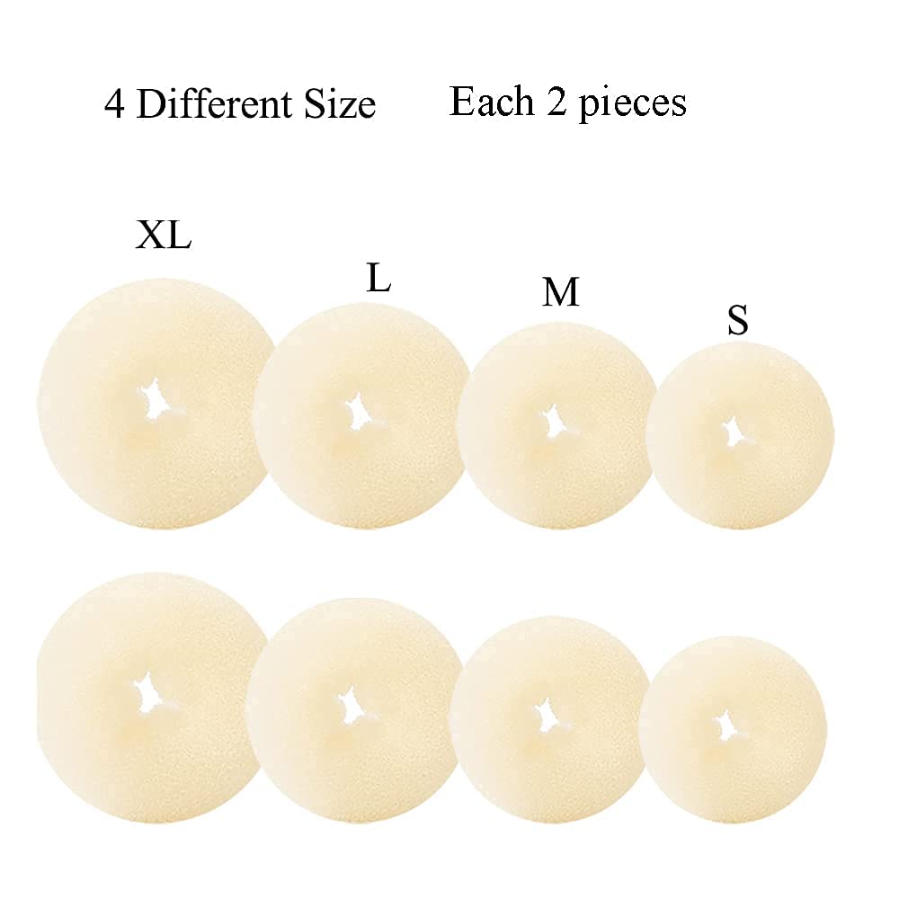 Hair Bun Maker,Donut Bun Maker Ring Style Hair bun maker set with 18 Bobby Pins &10 Elastic hair tie bands&8 Bun For Chignon Hair Styles (2 Small 2 Medium 2 Large 2 Extra-large) (Blonde)