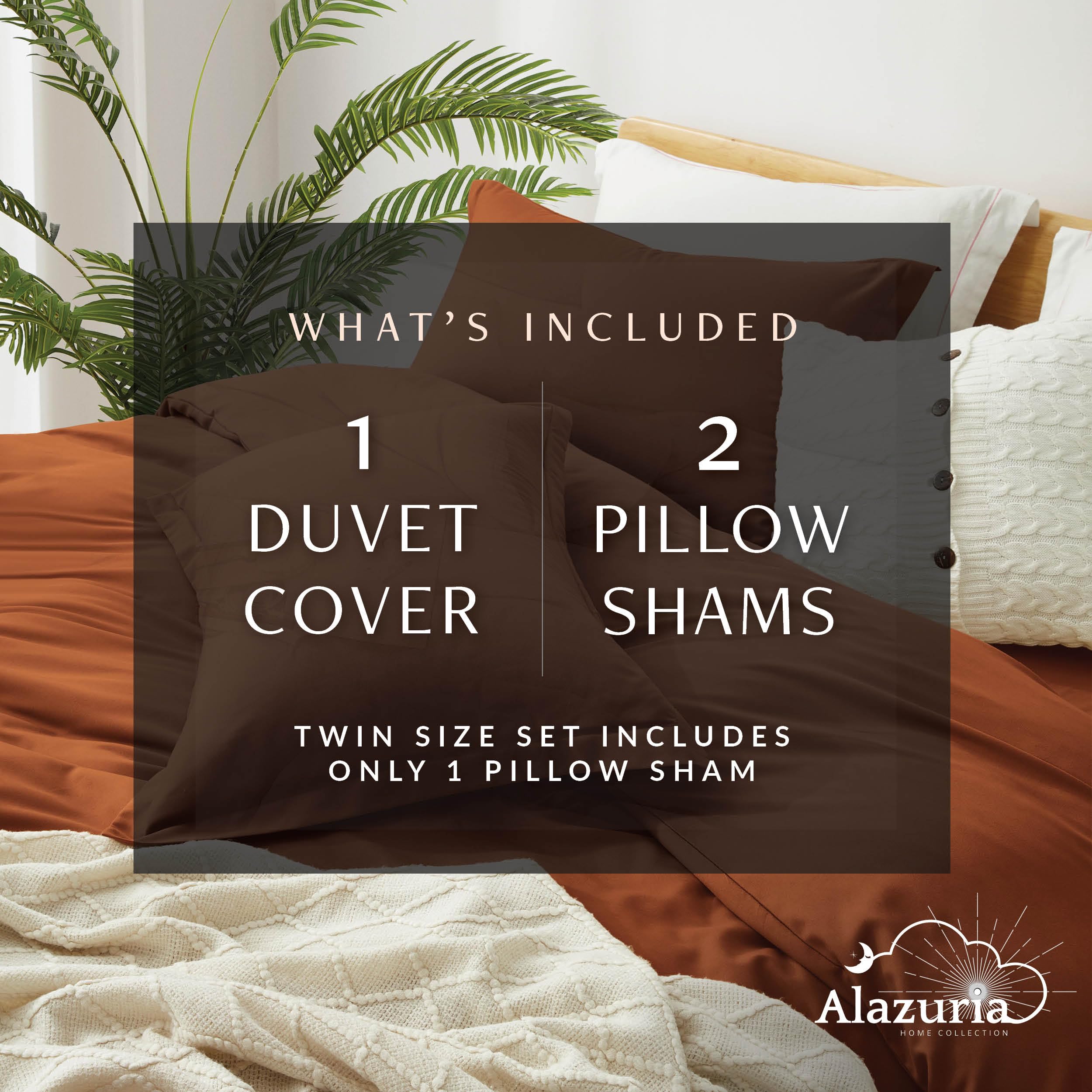 ALAZURIA Queen Size Duvet Cover - 3 Piece Bedding Set (1 Duvet Cover & 2 Pillow Shams) Soft Double Brushed Comforter Cover w/Zipper Closure & Corner Ties - No Comforter (90" X 90", Burnt Orange)