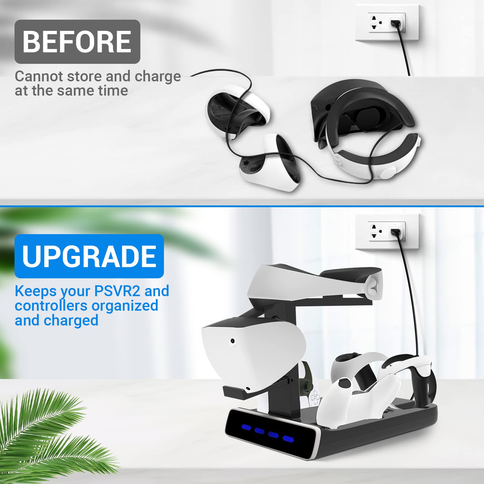 5-in-1 PSVR2 Charging Station Stand for Sony Playstation VR2 and PS5 Controller Charging Dock Station with LED Light, VR Headset Display Stand, Seat Charger and Charging Cable