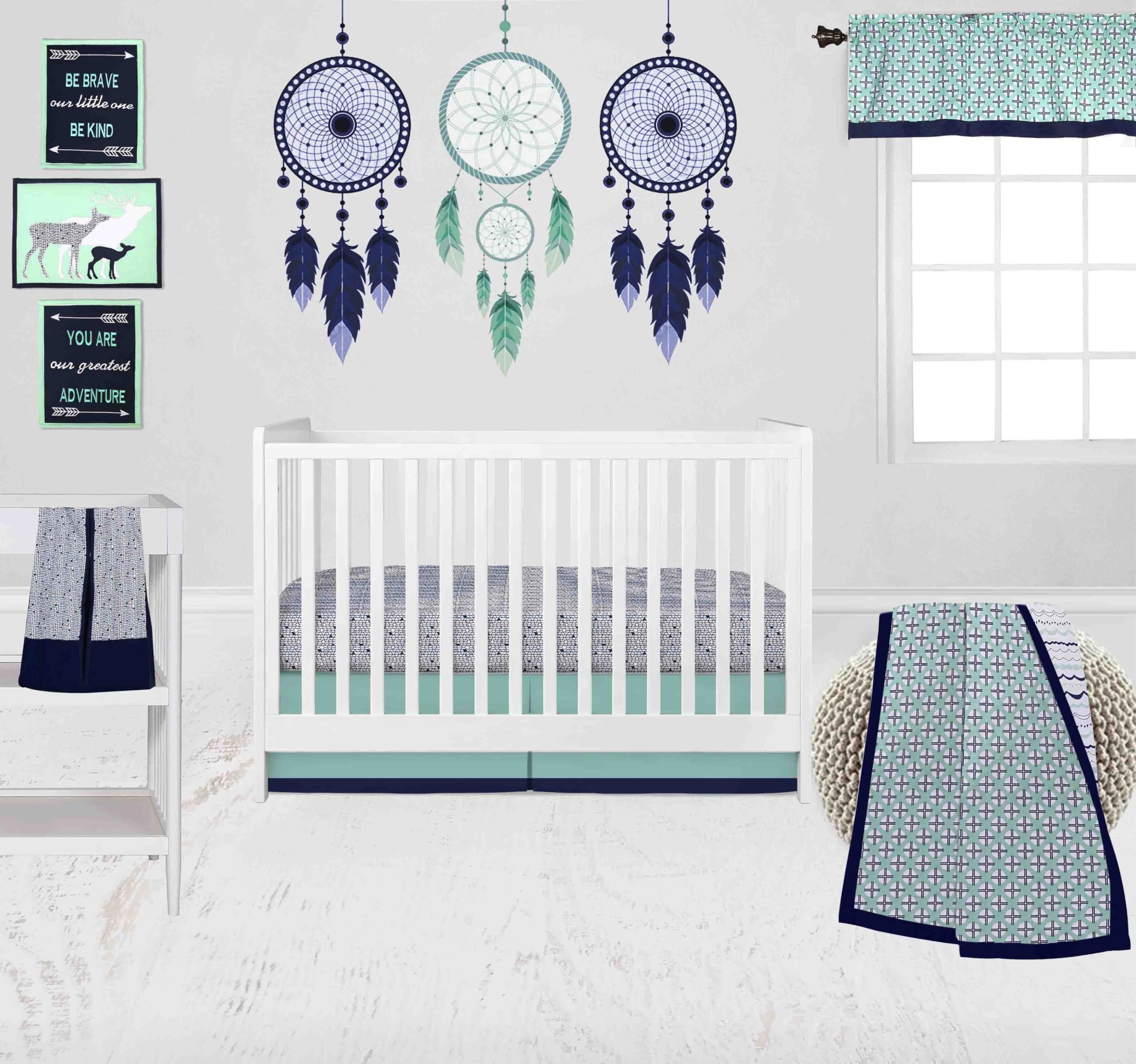 Bacati - 2 Pack NOAH Tribal Boys 100% Cotton Soft Breathable Percale Universal Baby US Standard Crib or Toddler Bed Fitted Sheets (Garland, Mint Navy)