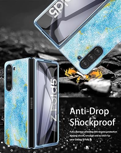 DDJ for Samsung Galaxy Z Fold 5 Case, Hard PC Bling Diamond Rhinestone Elegant Case for Women Girls,Anti-Scratch Shockproof Sparkling Case for Galaxy Z Fold 5,Blue