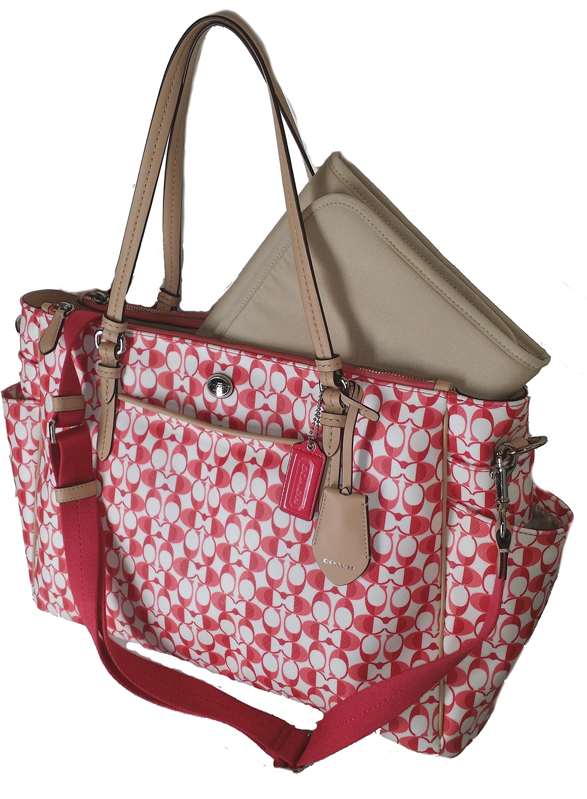 COACH Peyton Dream C Multifunction Baby Diaper Tote in Silver / White Pomegranate / Tan 30541