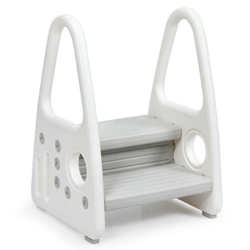 Costzon Kids Step Stool, Toddler Step Ladder for Toilet Potty Training, Kitchen Counter, Bathroom, Two Step Learning Tower w/Non-Slip Design, Safety Handles, 200 Lbs Weight Capacity (Grey)