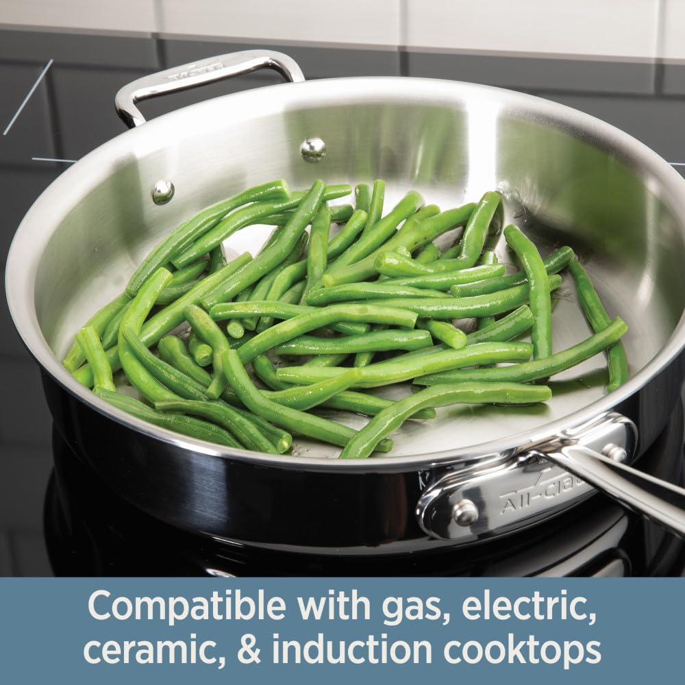 All-Clad D3 3-Ply Stainless Steel Nonstick Fry Pan 12 Inch Induction Oven Broiler Safe 500F Pots and Pans, Cookware Silver