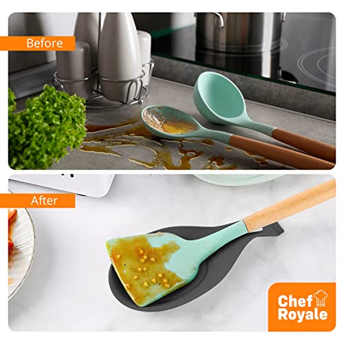 Chef Royale Silicone Spoon Rest (Set of 3) Black, Gray & Light Gray | Heat Resistant & BPA-Free Kitchen Utensil Holder | Clean Spoon Holder for Stove Top | Cooking Spoon Holder For Kitchen Counter