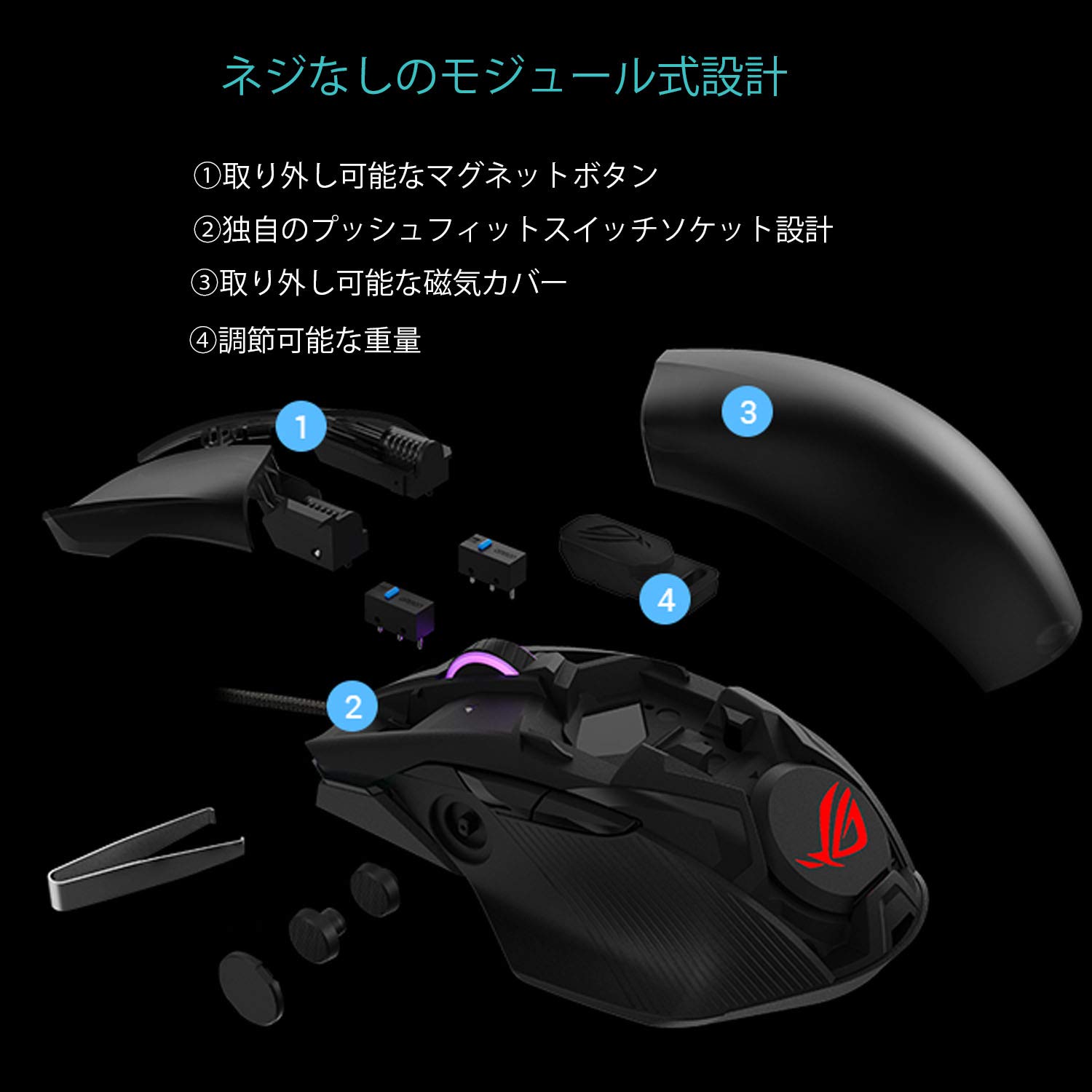 ASUS Optical Gaming Mouse - ROG Chakram Core | Wired Gaming Mouse | Programmable Joystick, 16000 dpi Sensor, Push-fit Switch Sockets Design, Adjustable Mice Weight, Stealth Button, RGB Mouse