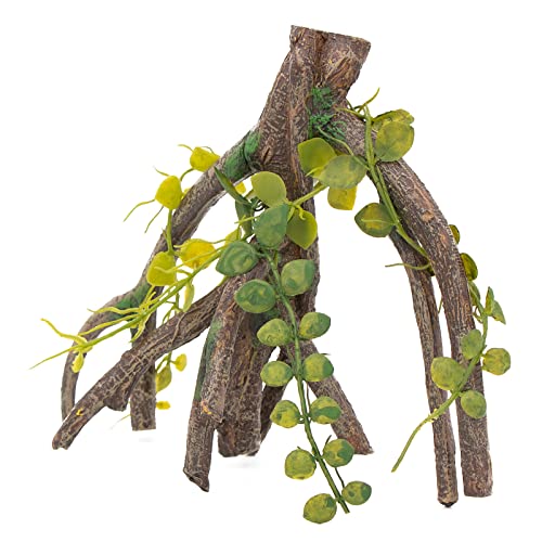 AQUA KT Reptile Corner Climbing Branch with Plant Snake Climb Tree for Bearded Dragon Lizard Hermit Crab Crested Gecko Leopard Chameleon Frog Terrarium Habitat
