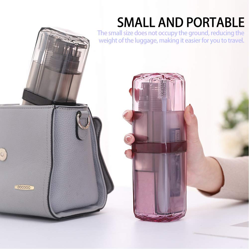 Portable Toothbrush Cup 8 in 1 Wash Set Storage Case, Toothbrush & Toothpaste Shower Gel Shampoo Comb Travel Kits Toiletry Sub (Purple)