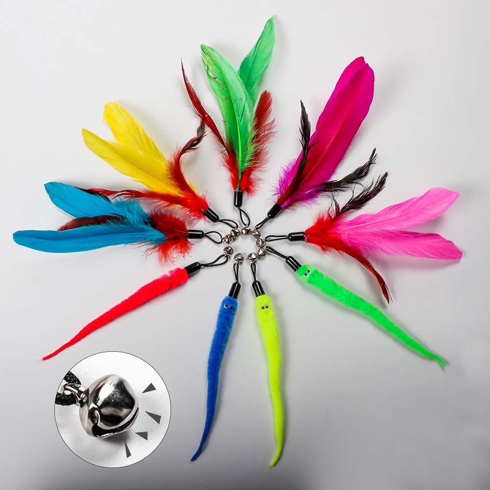 M JJYPET Retractable Cat Toys Wand,12 Packs Interactive Cat Feather Toys,9 Assorted Teaser Refills with Bell for Cat,Kitten