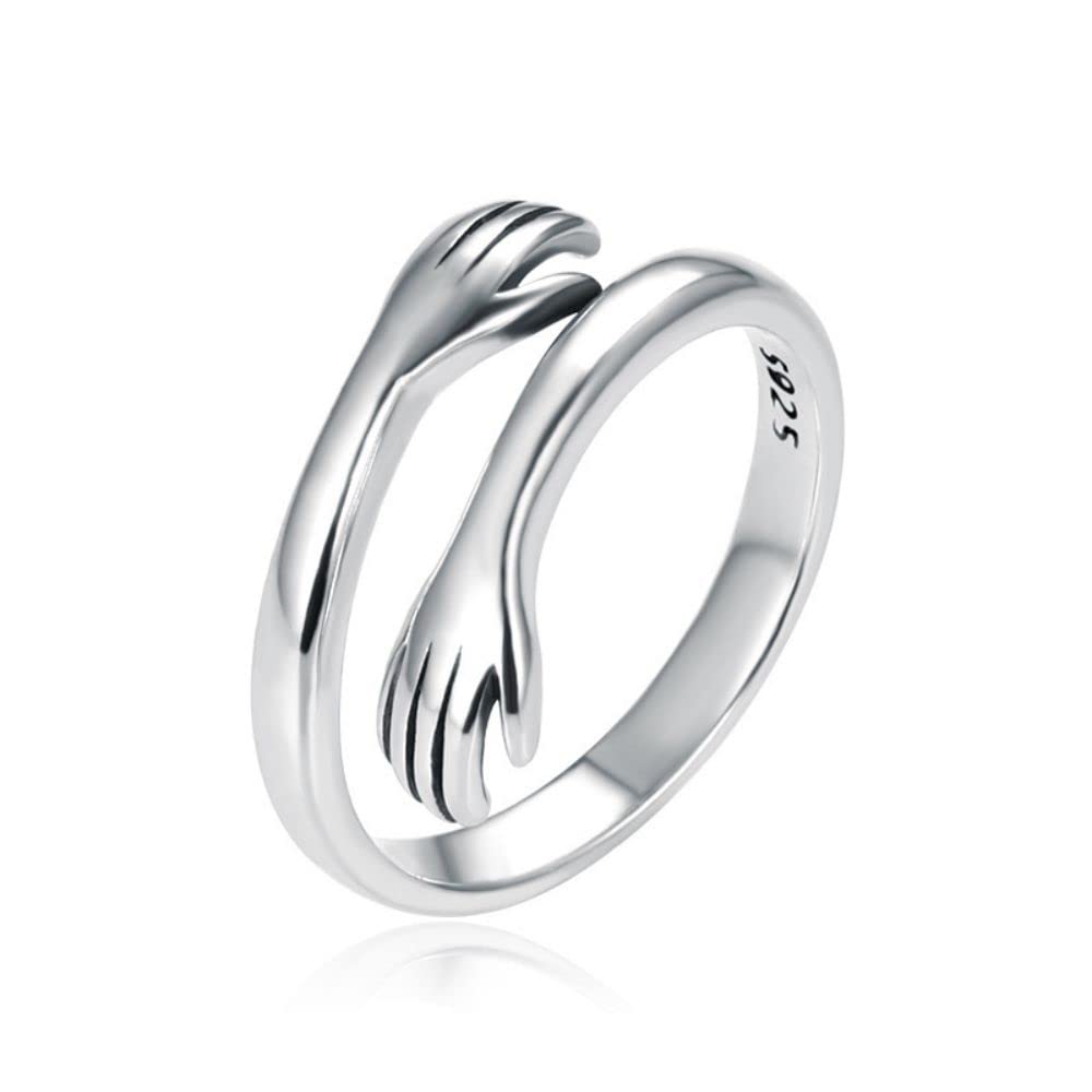 BOKIIWAY 925 Sterling Silver Hug Ring Engagement Vintage Finger Love Promise Ring Silver Couples Wedding Friendship Rings for Women Girl Jewelry