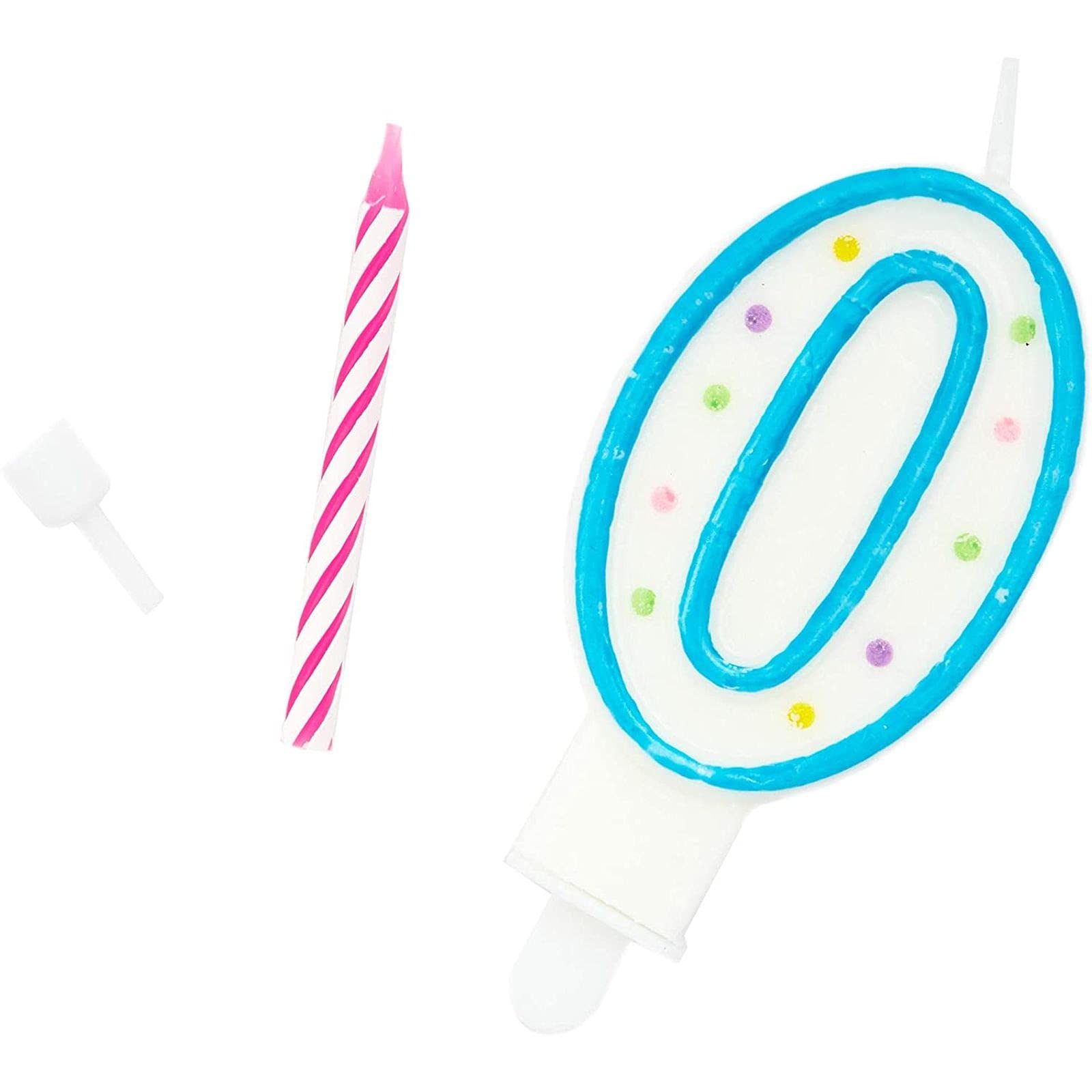 BLUE PANDA - 154-Piece Candles Number 0-9 Rainbow Stripes Birthday Cake Numeral Topper Decorations with Holders for Party Decor